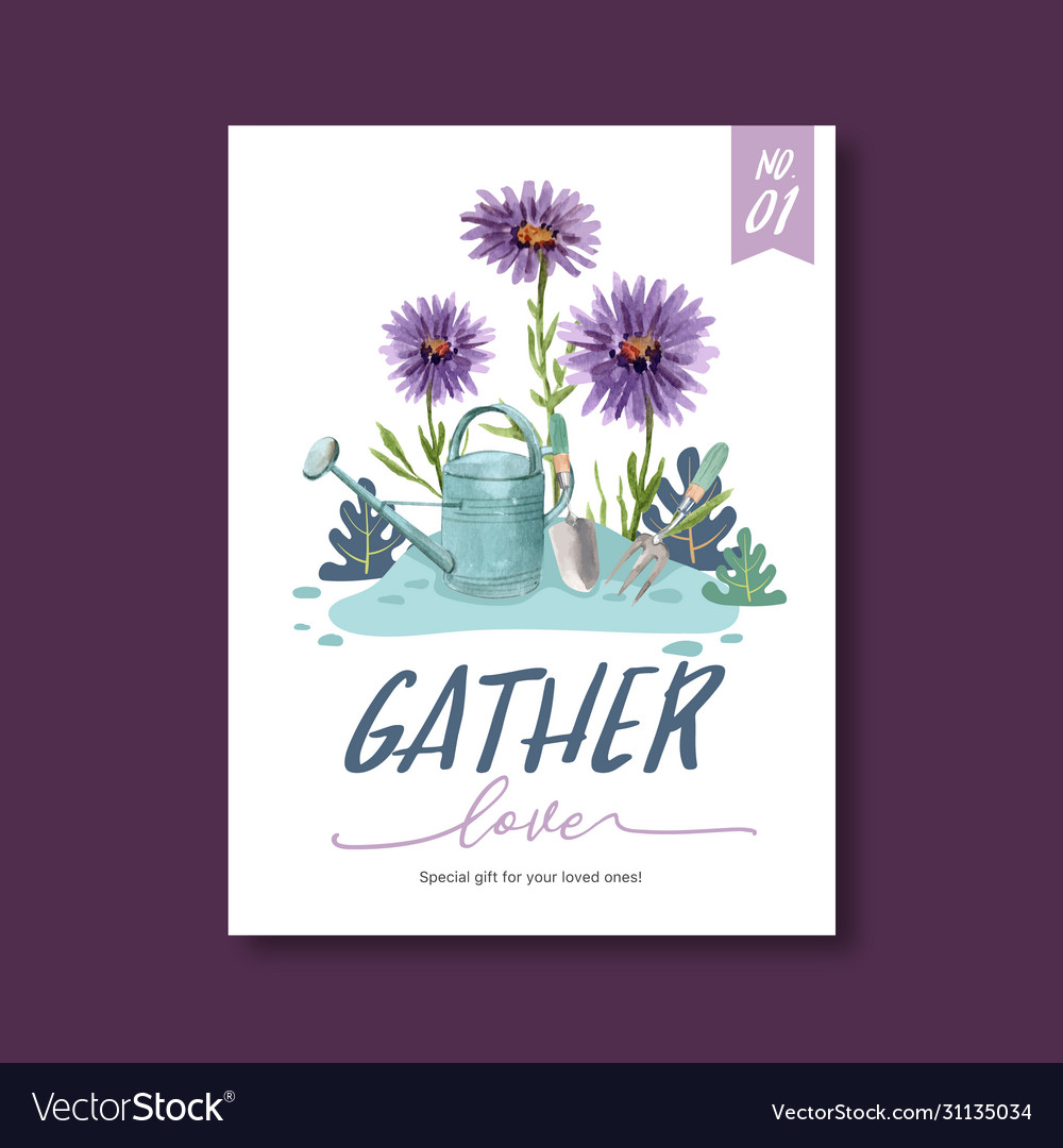 Flower garden poster design with aster flowers Vector Image