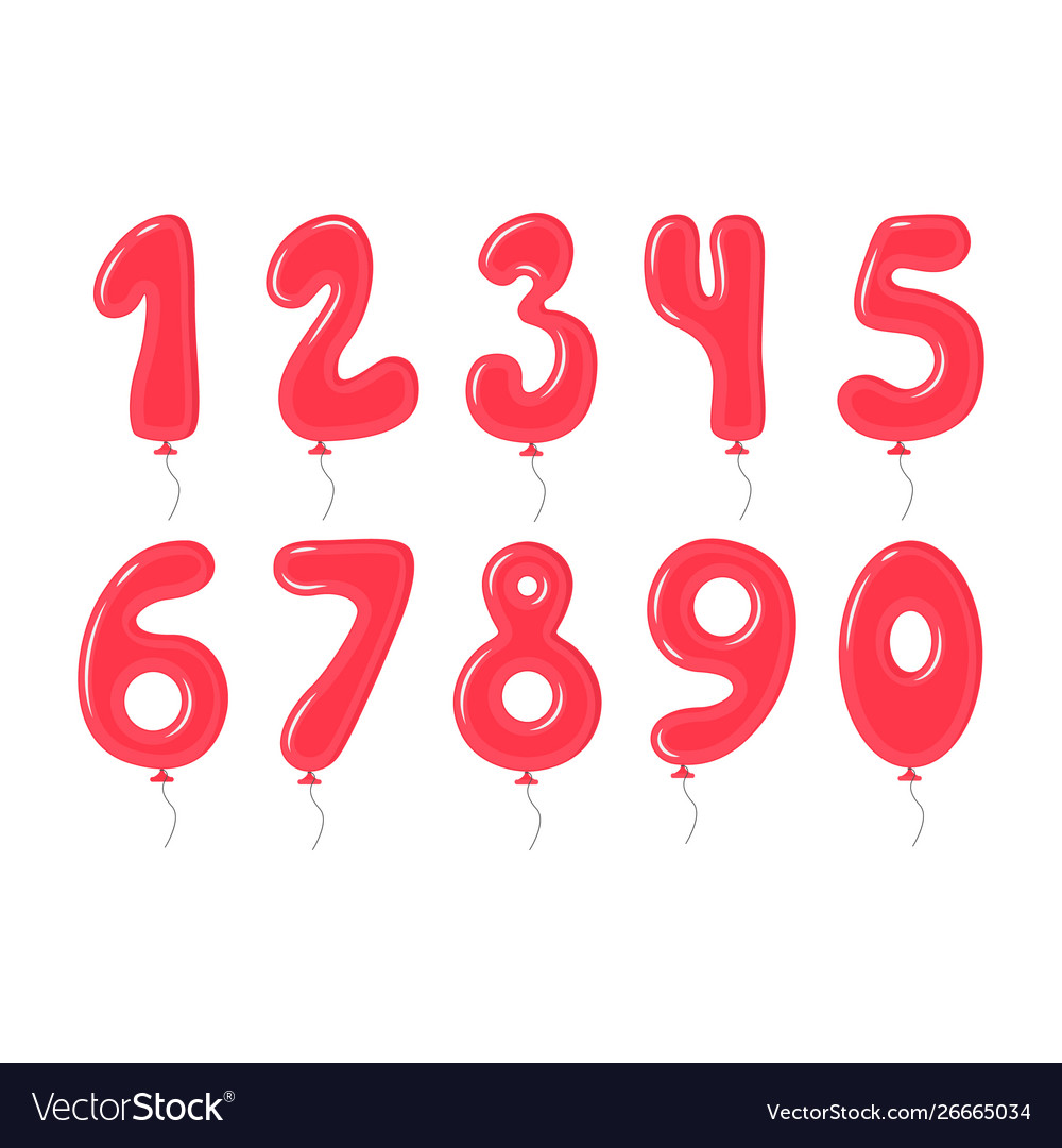 Red balloons with numbers decoration elements set Vector Image