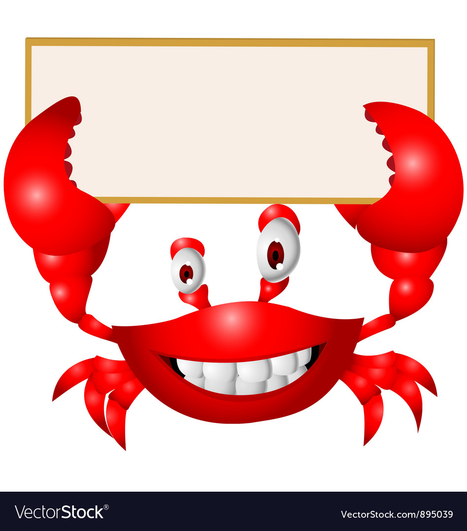 Crab cartoon with blank sign Royalty Free Vector Image