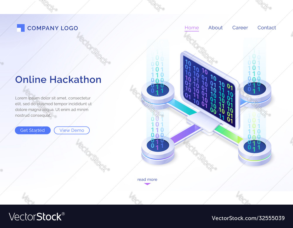 Online hackathon isometric landing page banner Vector Image Online hackathon isometric landing page banner Vector Image