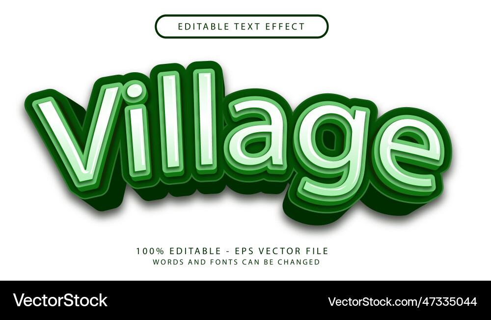 Editable text effect village green color 3d style Vector Image