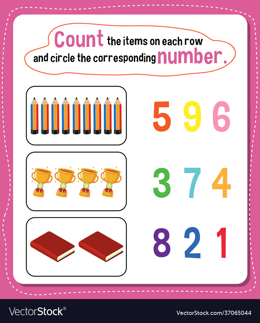 Math count number worksheet Royalty Free Vector Image