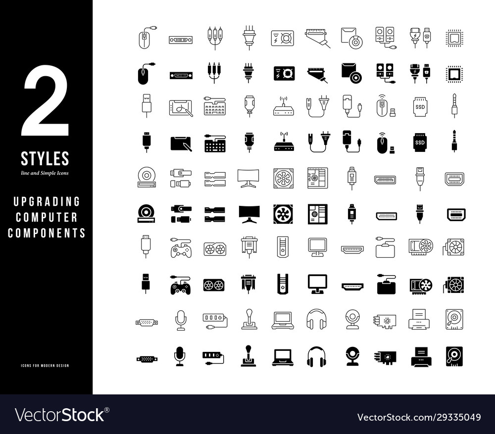 Simple line icons upgrading computer components Vector Image Simple line icons upgrading computer components Vector Image