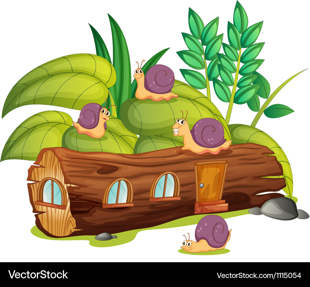 Snails and a wood house Royalty Free Vector Image