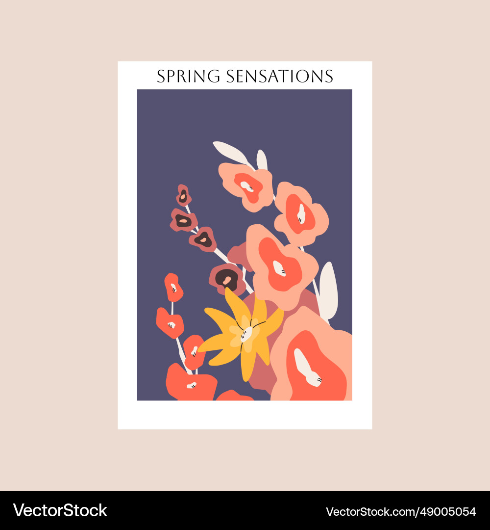 Spring tree blooms on floral card poster Vector Image