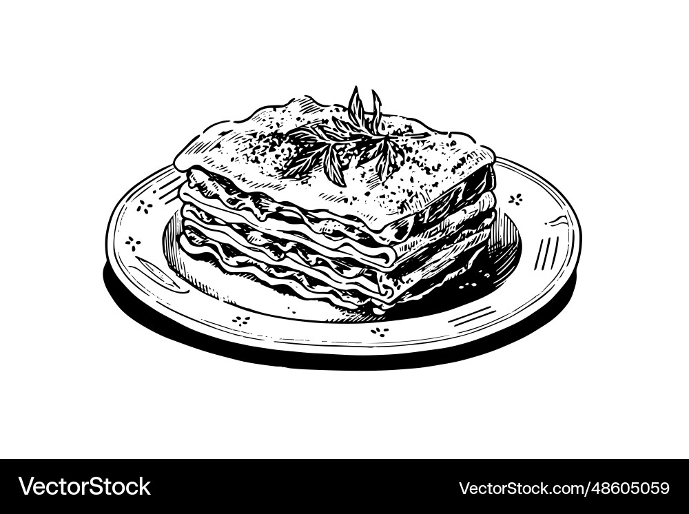 Italian pasta lasagna on a plate fork Royalty Free Vector