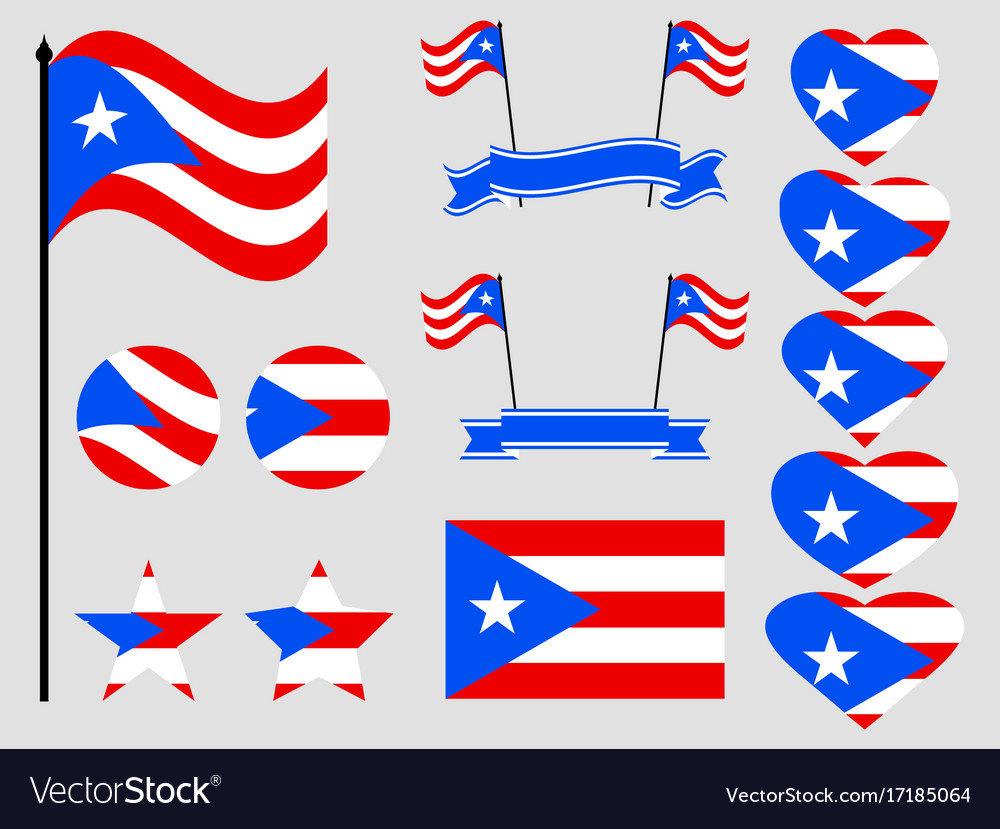 Puerto rico flag set symbols in heart Royalty Free Vector