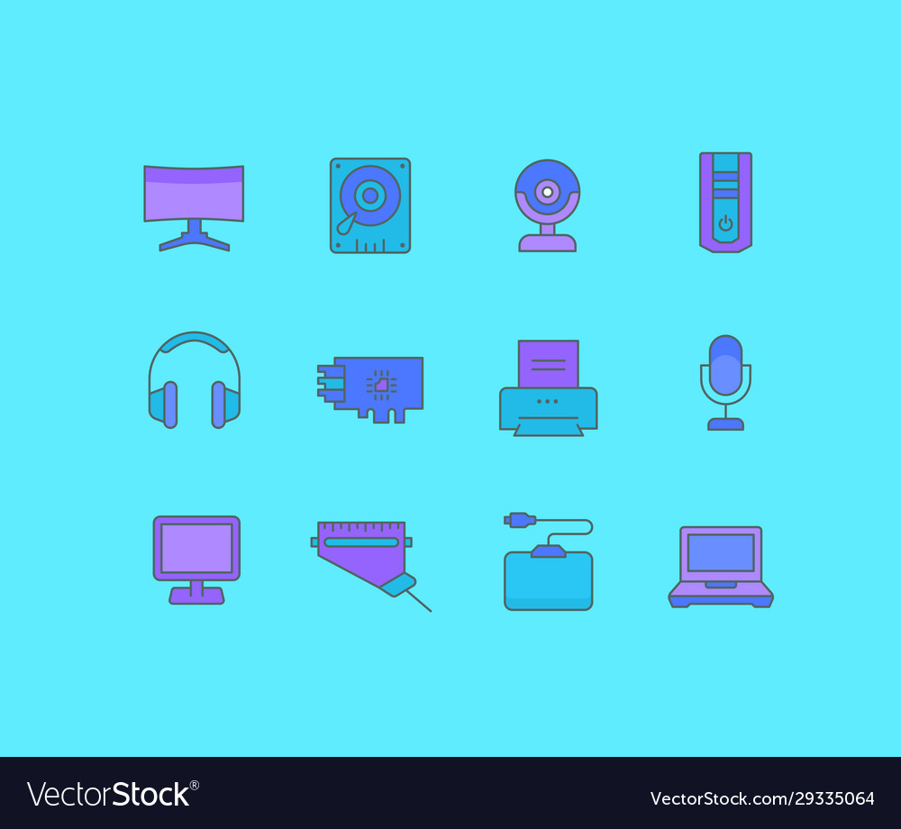 Set simple line icons upgrading computer Vector Image