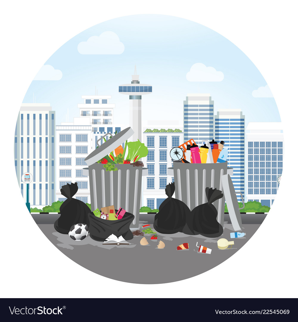 Plastics garbage can full overflowing trash Vector Image Plastics garbage can full overflowing trash Vector Image