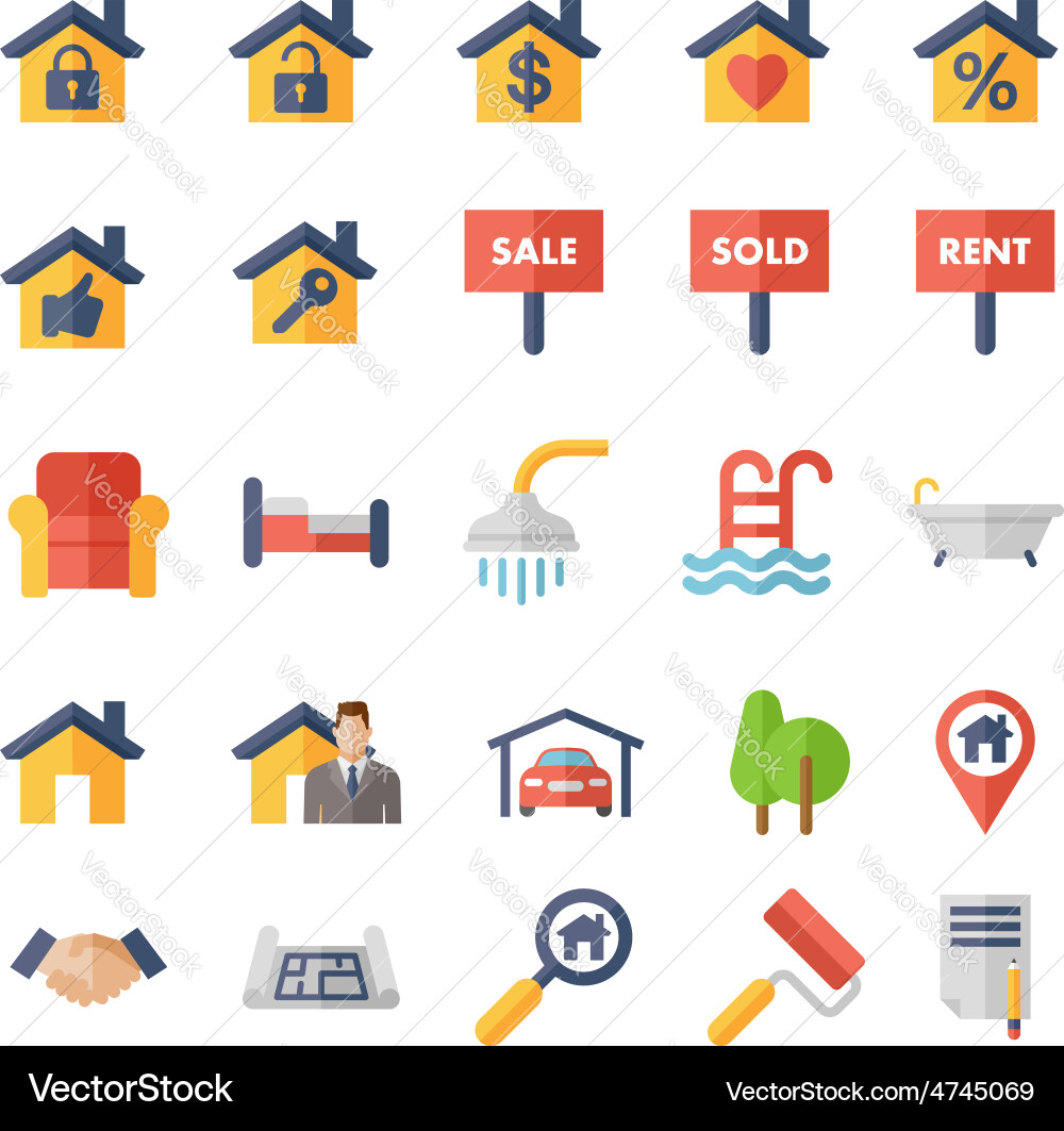 Real estate flat icons Royalty Free Vector Image