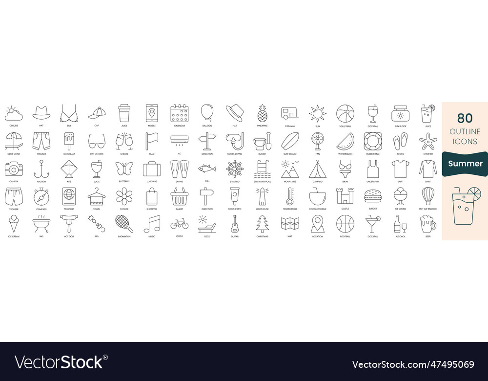 Set of summer icons thin outline icons pack Vector Image