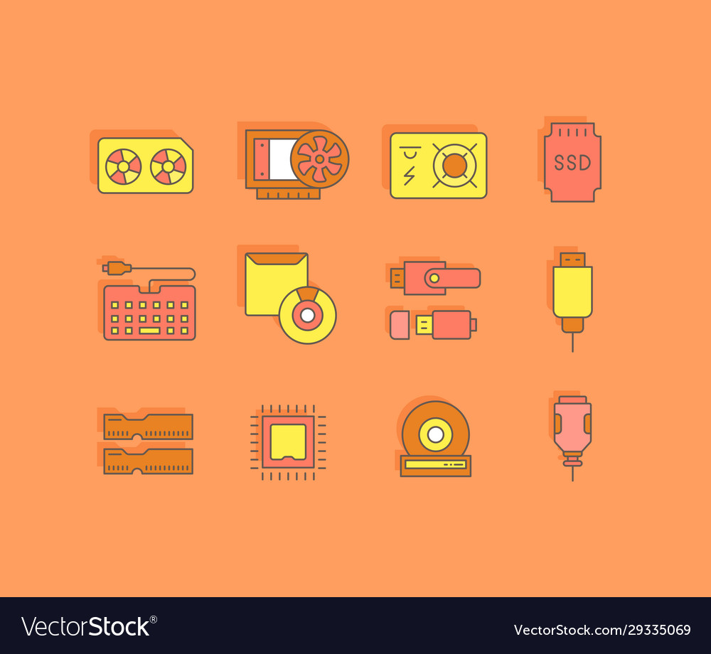Set simple line icons upgrading computer Vector Image