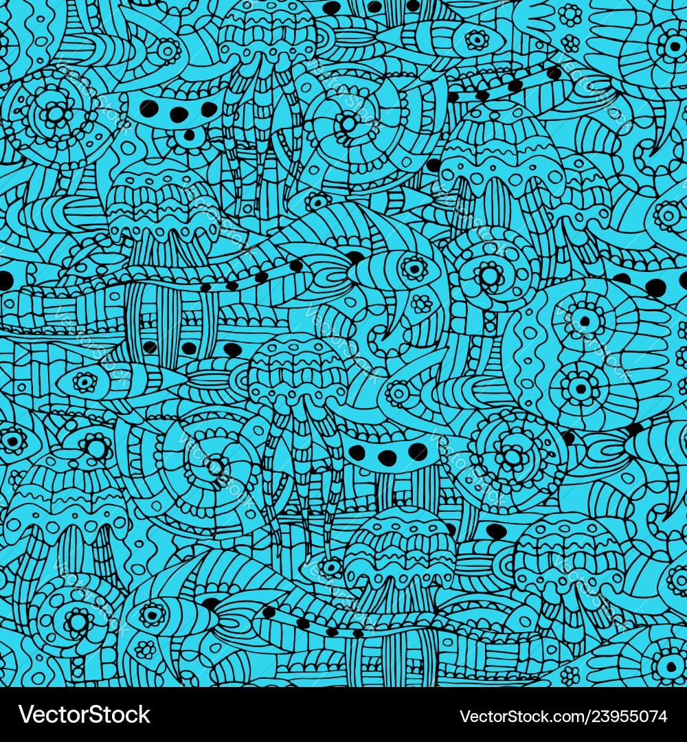 A doodle marine life pattern Royalty Free Vector Image