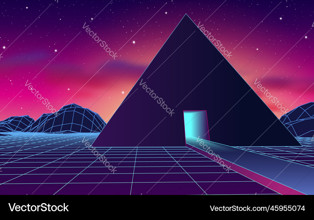 Ancient mysterious pyramid in 80s styled neon Vector Image
