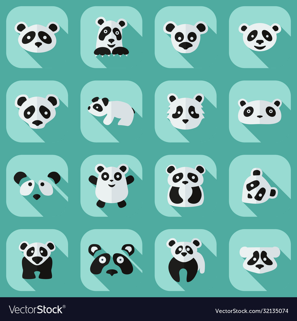 Flat concept set modern design with shadow pandas Vector Image