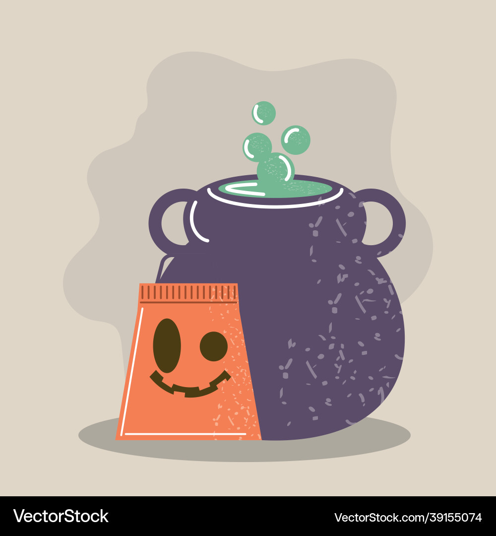 Halloween cauldron and pack Royalty Free Vector Image
