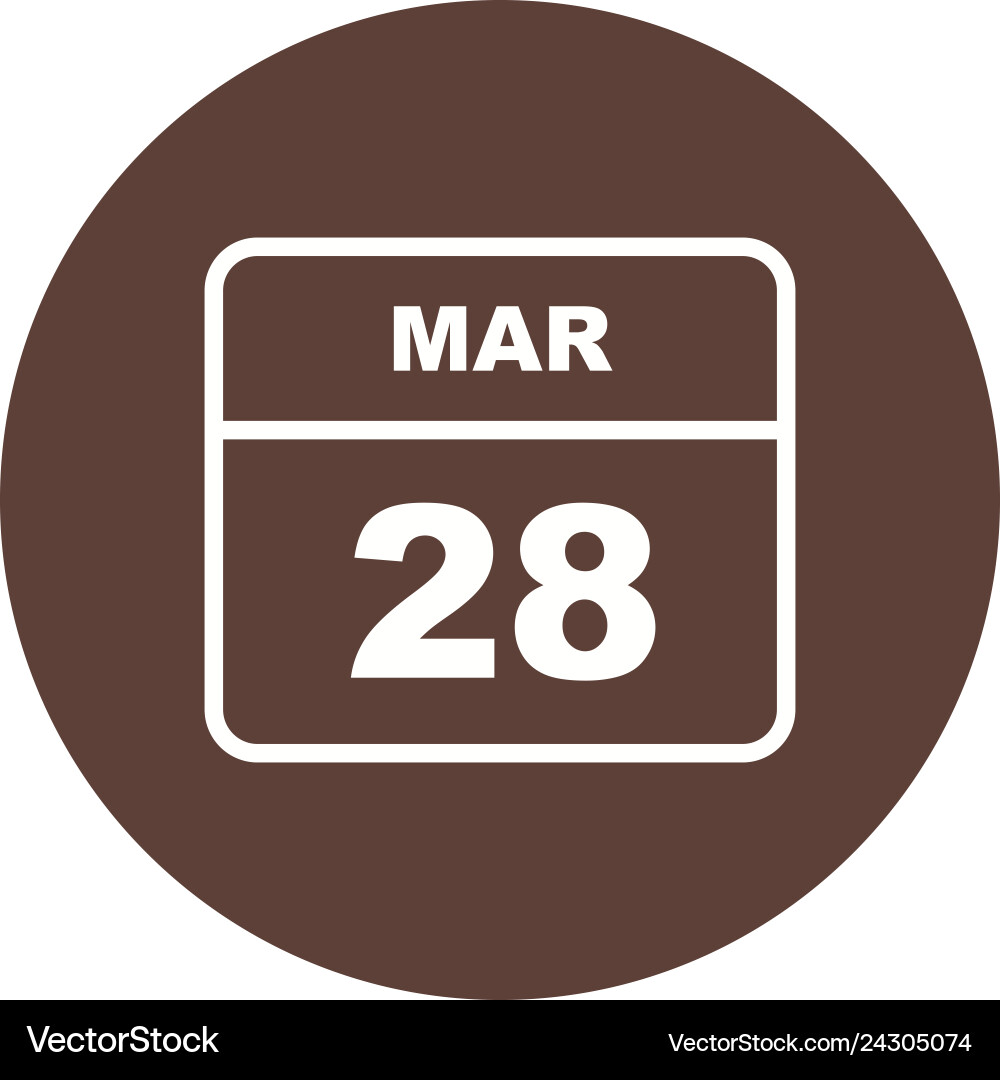 March 28th date on a single day calendar Vector Image