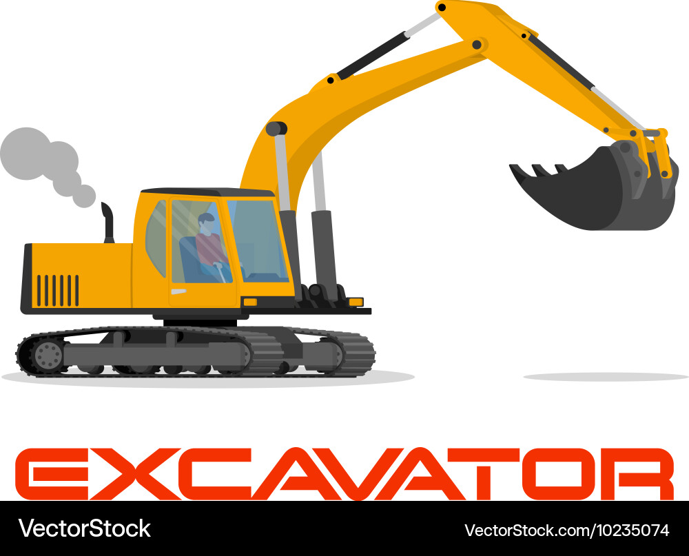 With flat industrial excavator Royalty Free Vector Image