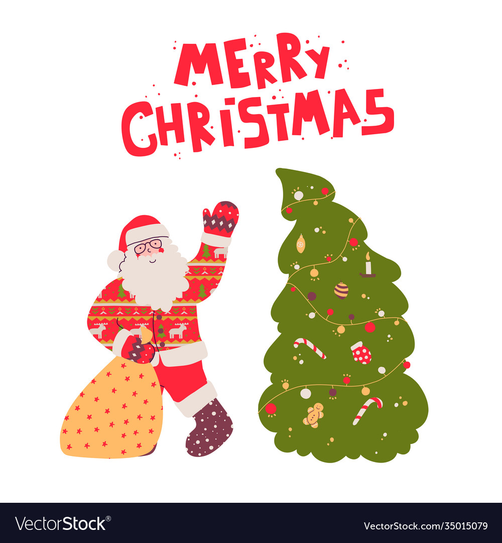 Santa claus with gift merry christmas funny Vector Image
