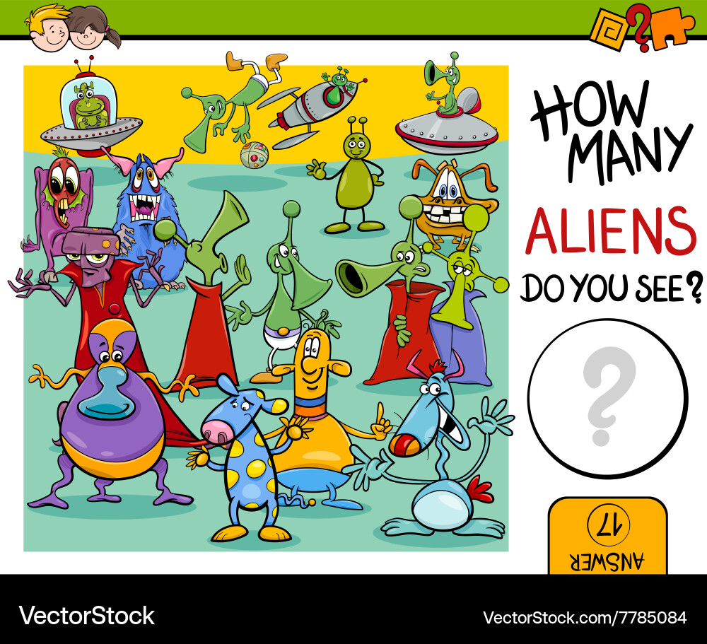 Counting aliens task for kids Royalty Free Vector Image