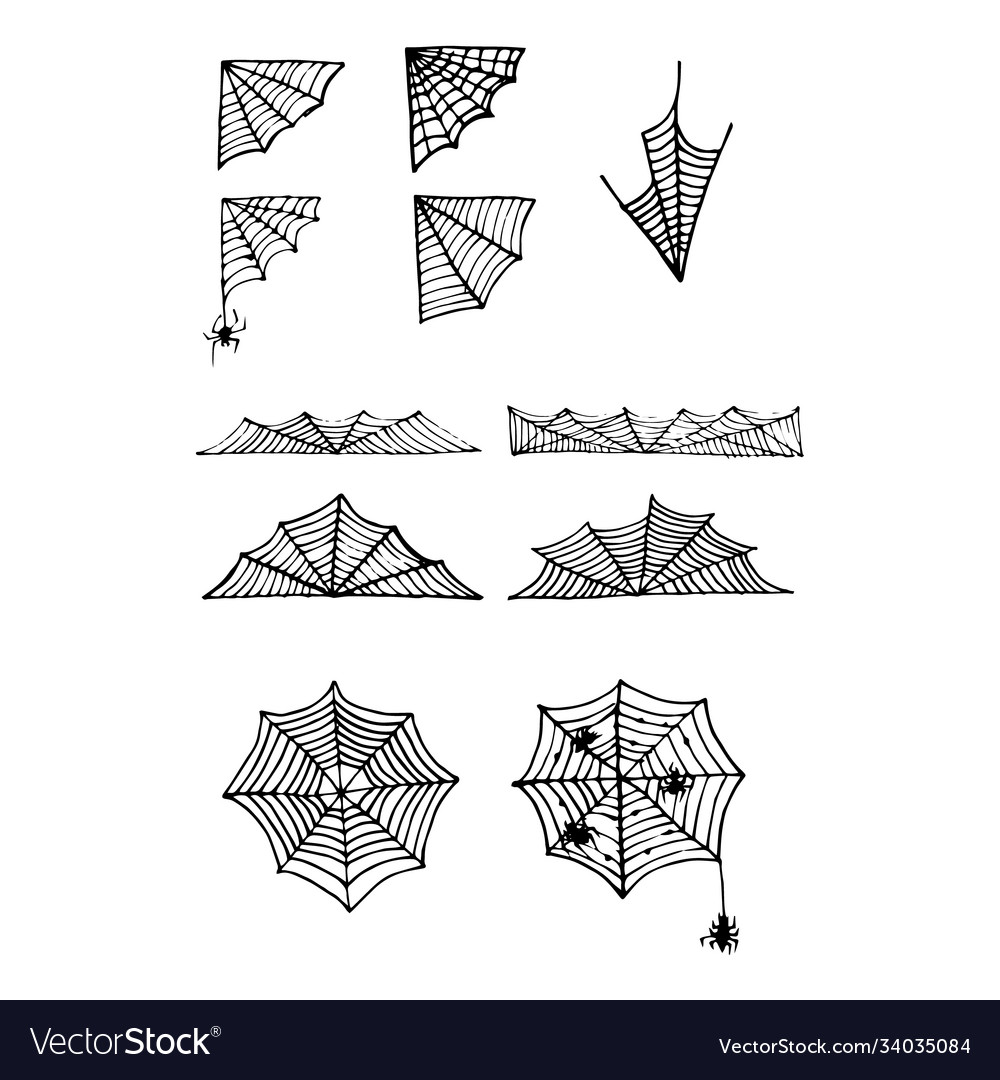 Doodle spider web set halloween decoration Vector Image Doodle spider web set halloween decoration Vector Image