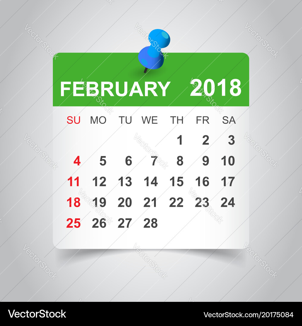 February 2018 calendar calendar sticker design Vector Image