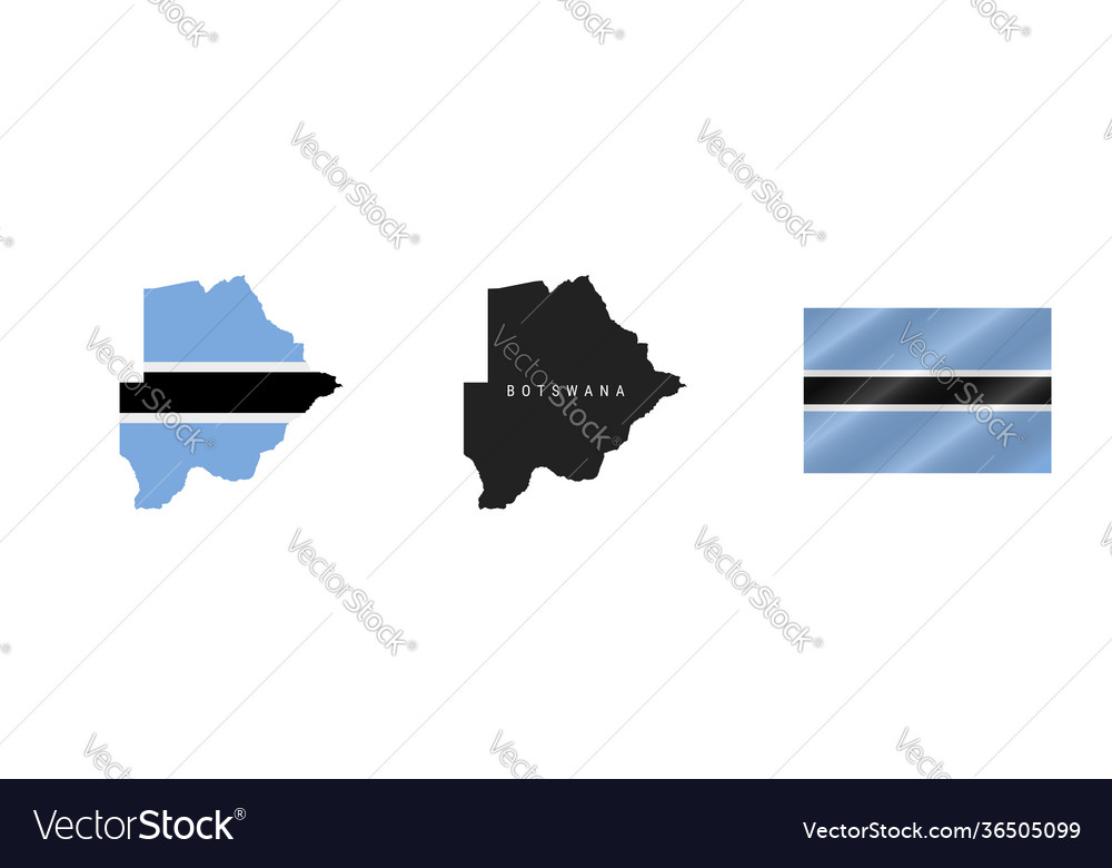 Botswana detailed flag map silhouette Royalty Free Vector
