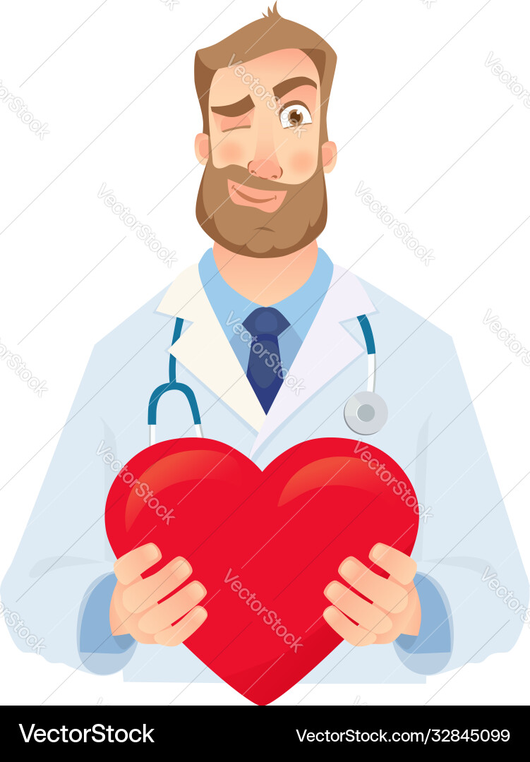 Doctor holding red heart Royalty Free Vector Image