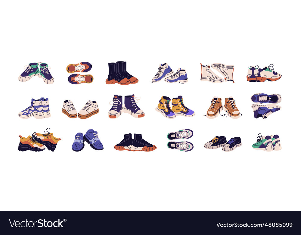 Fashion sneakers set different trainers shoes in Vector Image