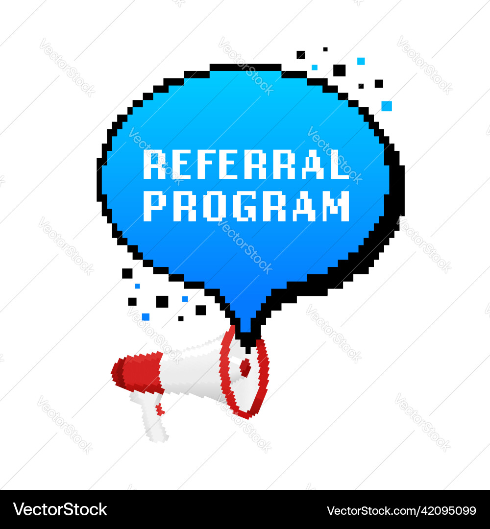 Referral program badge with megaphone icon pixel Vector Image