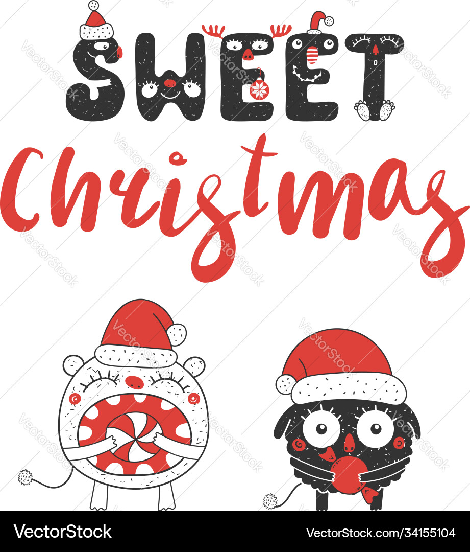 Cute and funny christmas monsters Royalty Free Vector Image