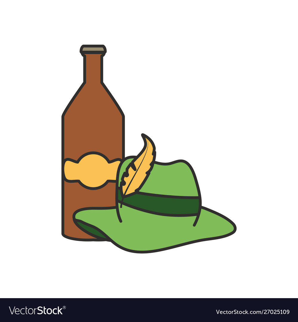 Bottle beer and tyrolean hat oktoberfest festival Vector Image Bottle beer and tyrolean hat oktoberfest festival Vector Image