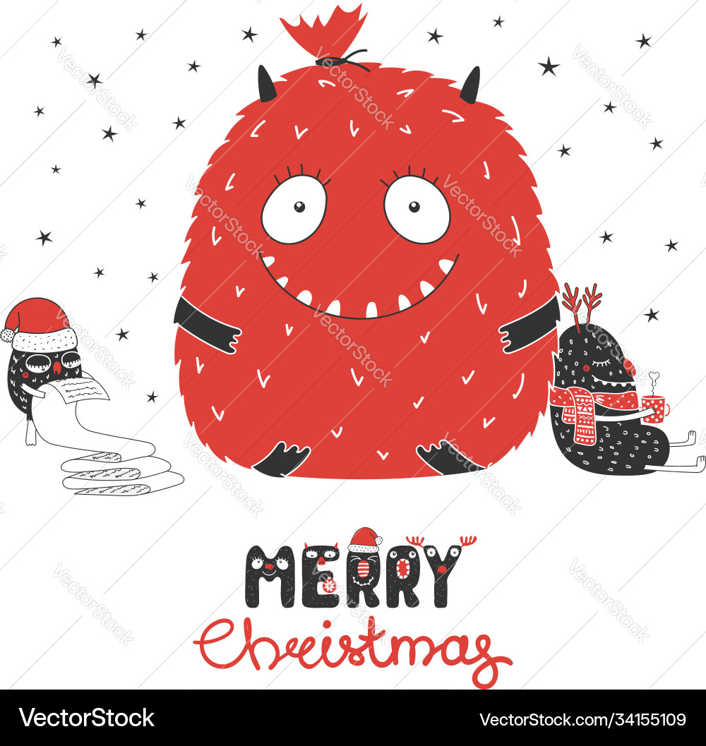 Cute and funny christmas monsters Royalty Free Vector Image