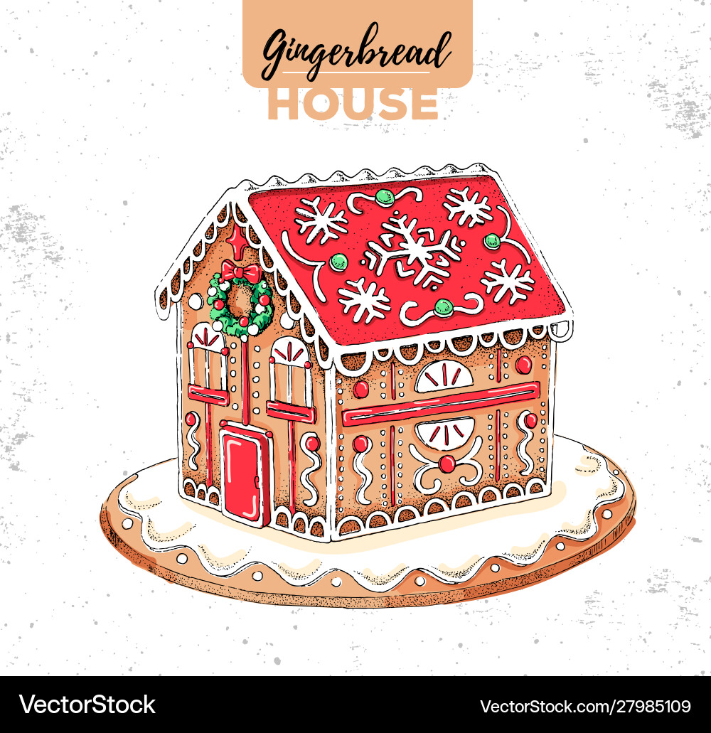 Hand drawing christmas gingerbread house Vector Image