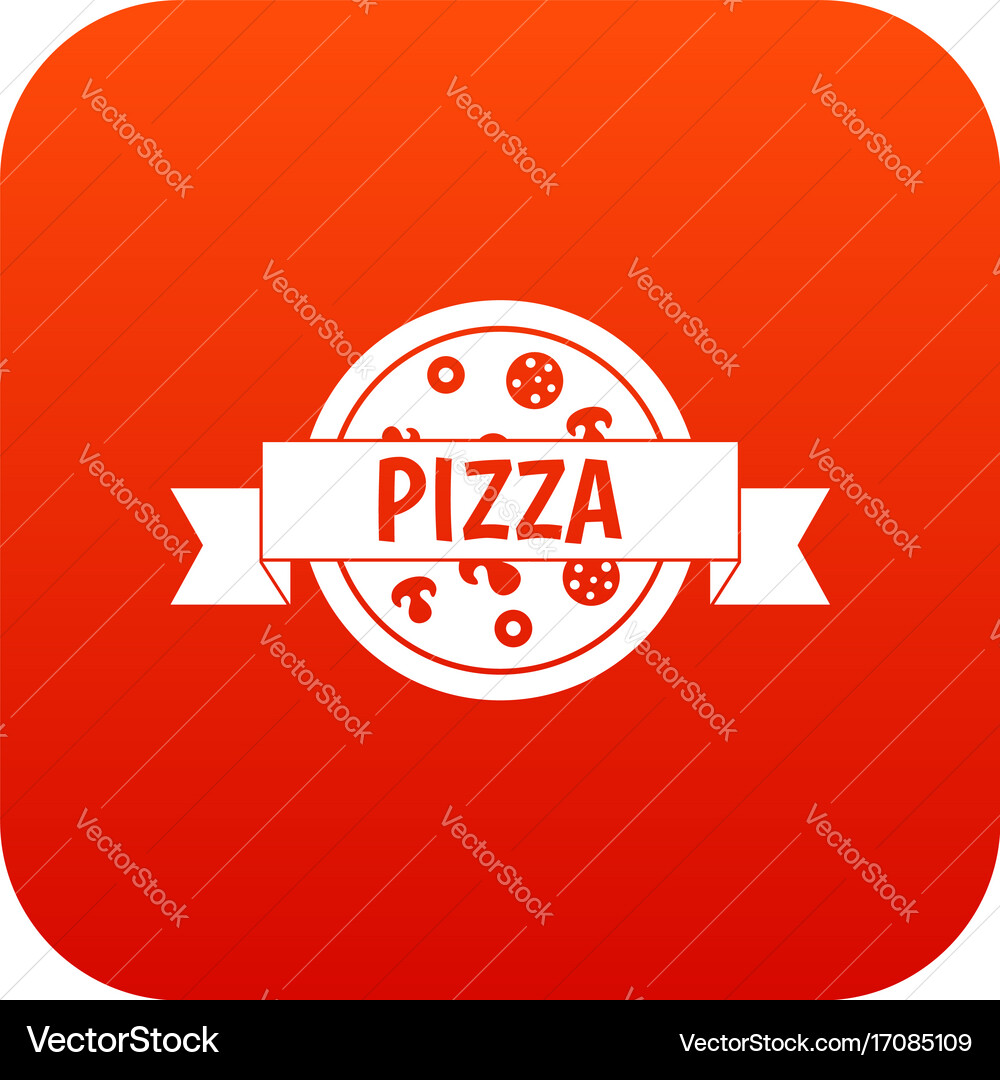 Pizza label with ribbon icon digital red Vector Image