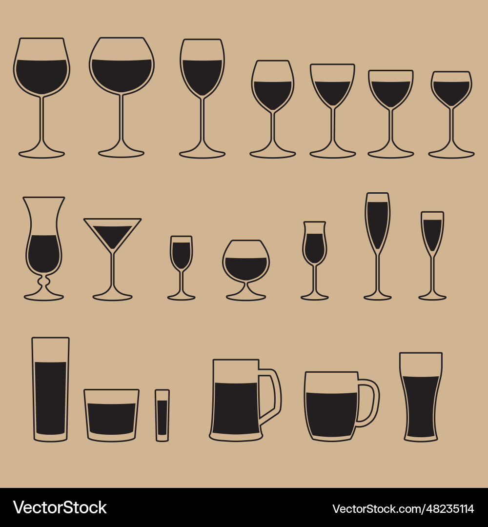 Glass icon set stemware for a different drinks Vector Image