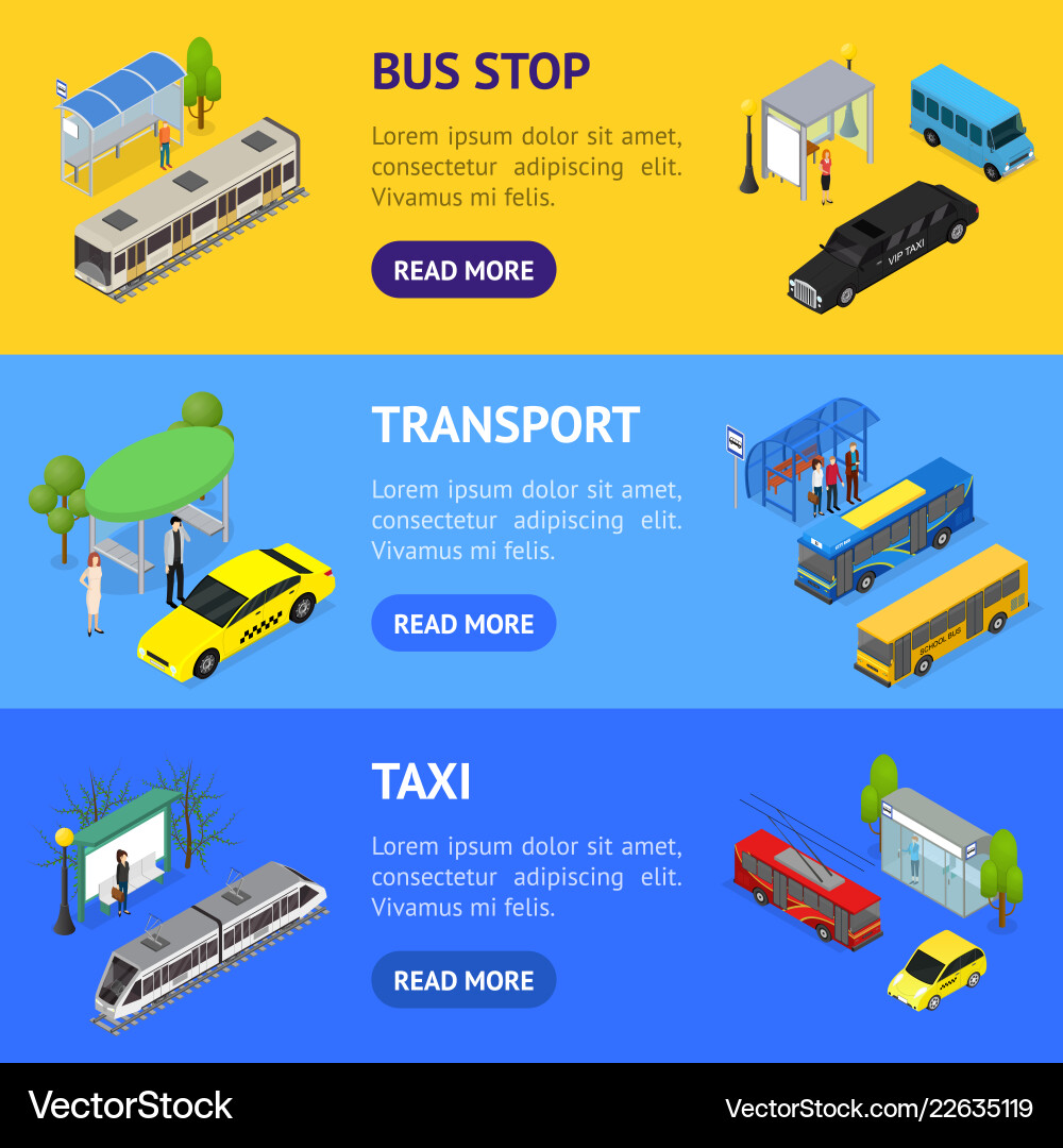 Different types city public transport 3d banner Vector Image