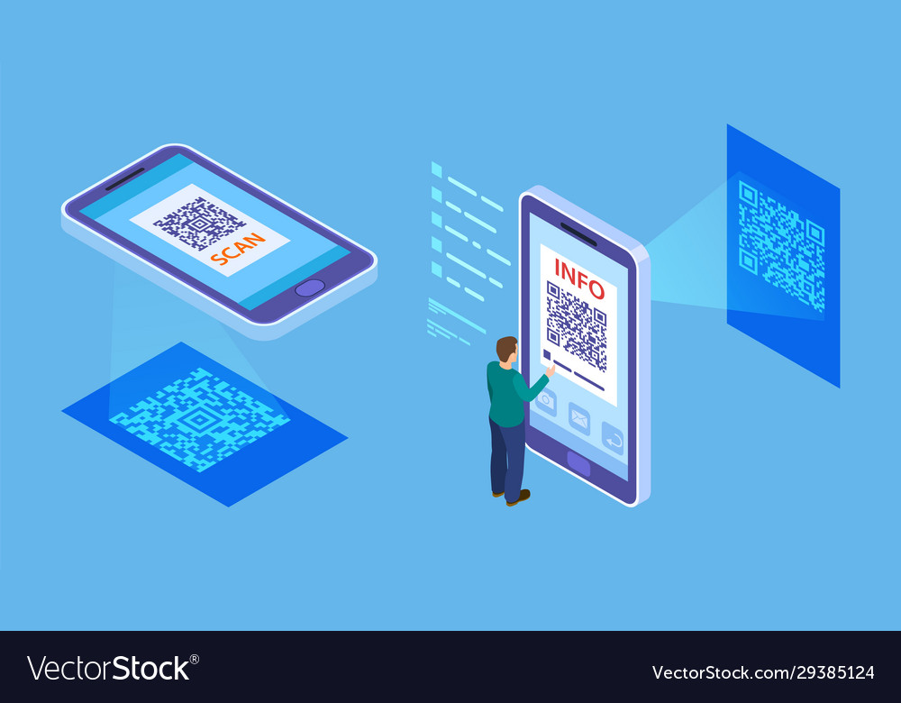 Qr code verification isometric barcode mobile Vector Image