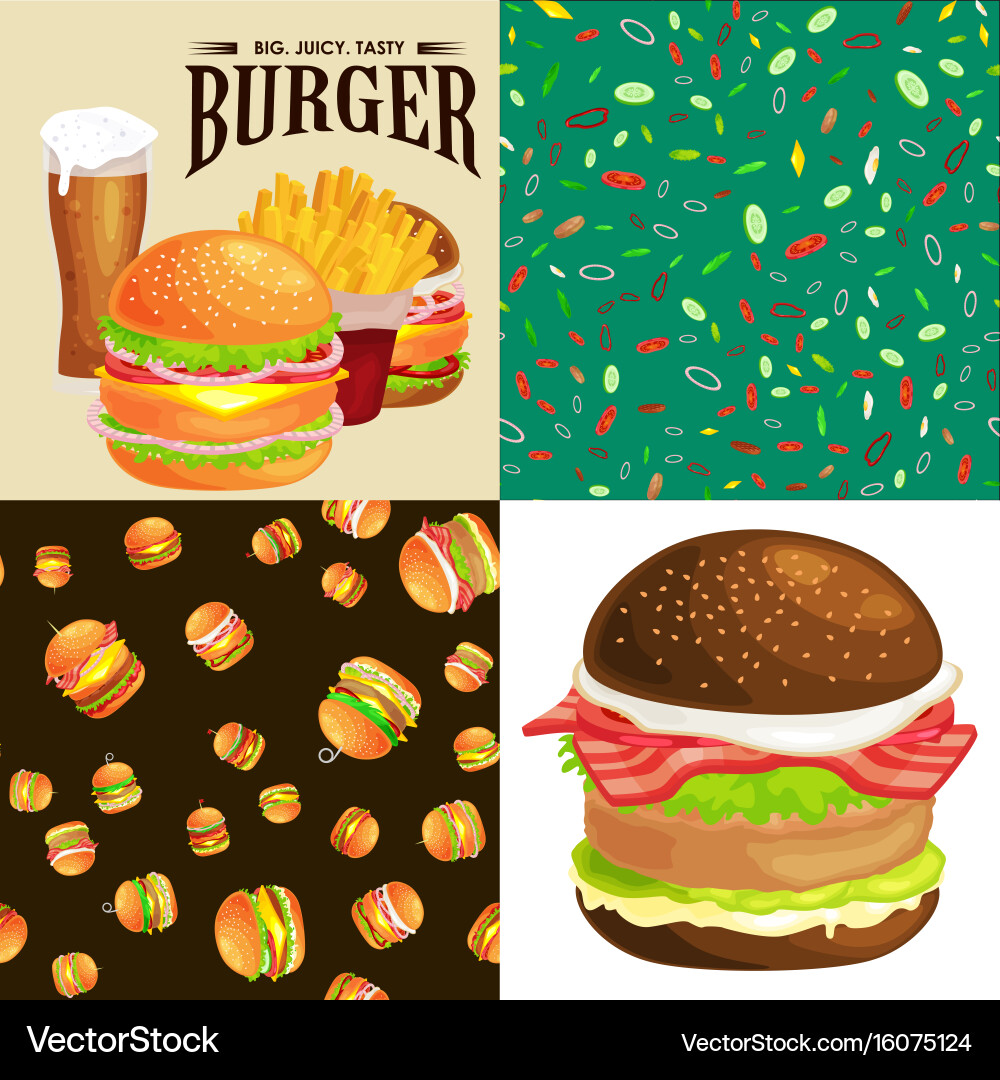 Set burger grilled beef and fresh vegetables Vector Image