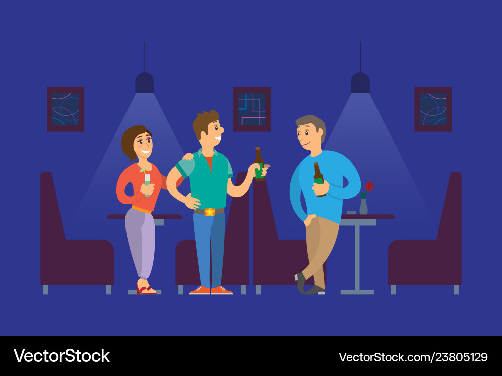 People relaxing and drinking alcohol in pub Vector Image