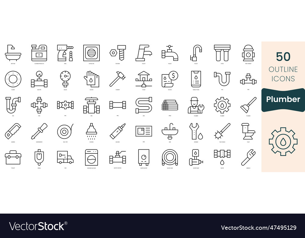 Set of plumber icons thin linear style icons pack Vector Image