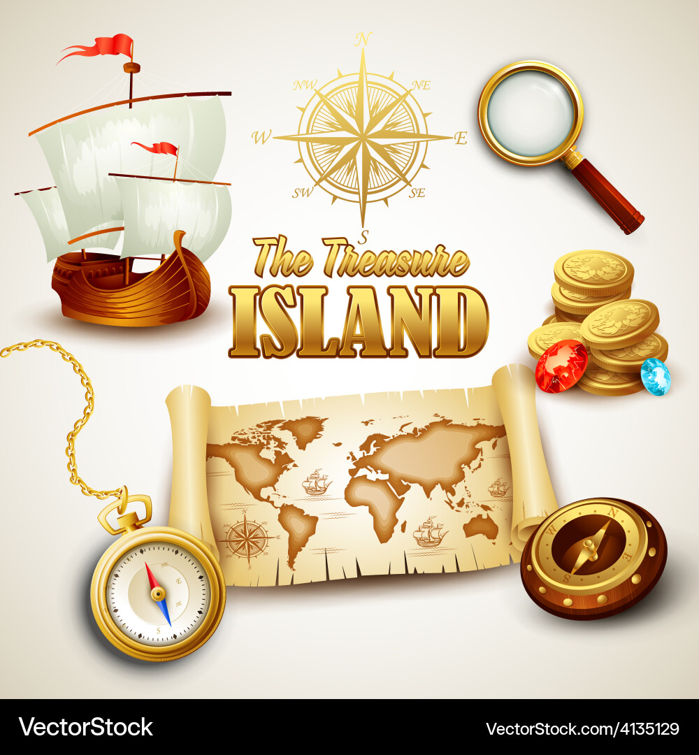 Treasure island icons set Royalty Free Vector Image