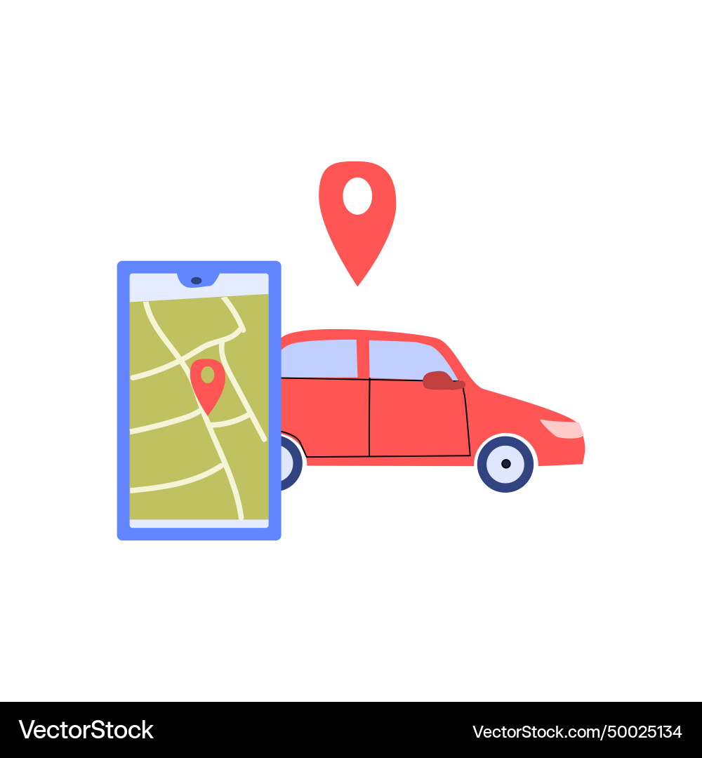 Automobile vehicle and mobille app with map Vector Image
