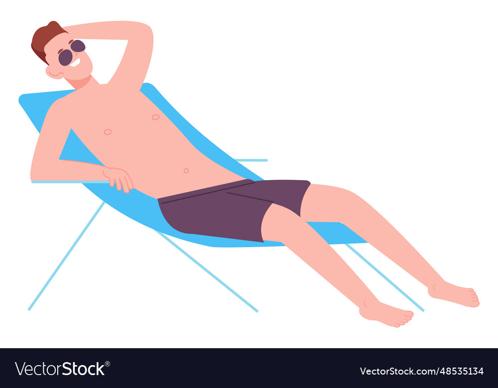 Relaxing young man sit in deckchair sunbathing on Vector Image Relaxing young man sit in deckchair sunbathing on Vector Image