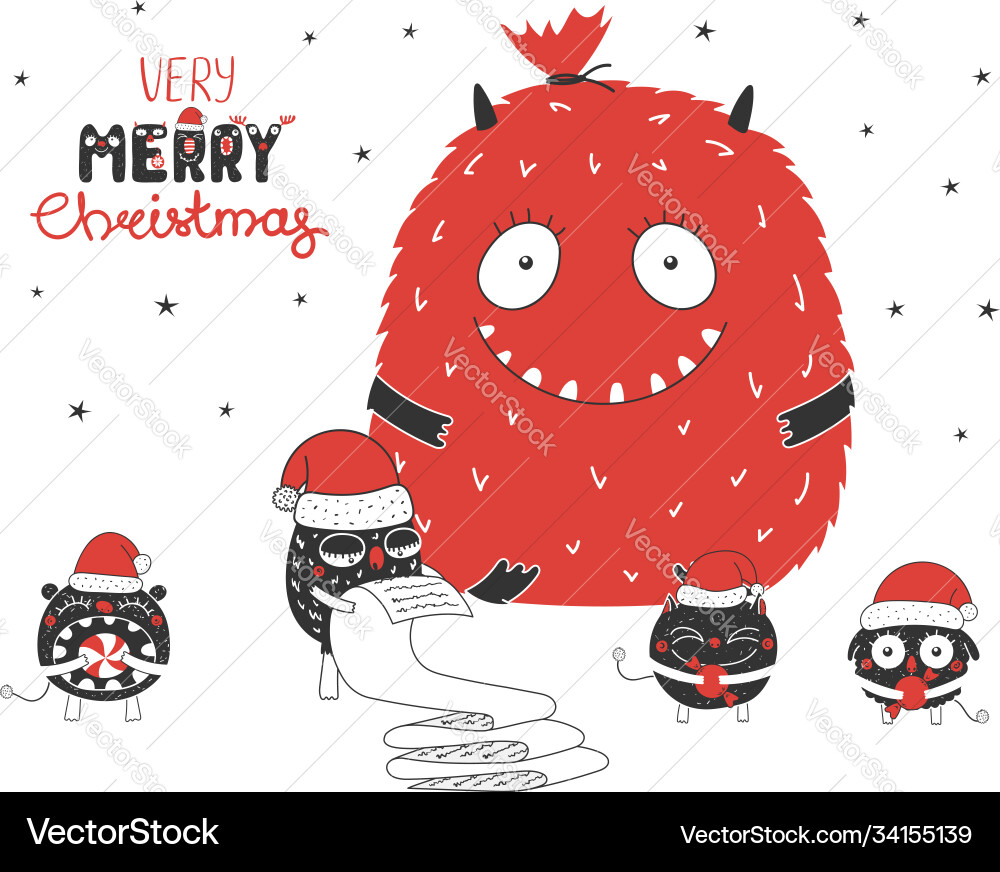 Cute and funny christmas monsters Royalty Free Vector Image
