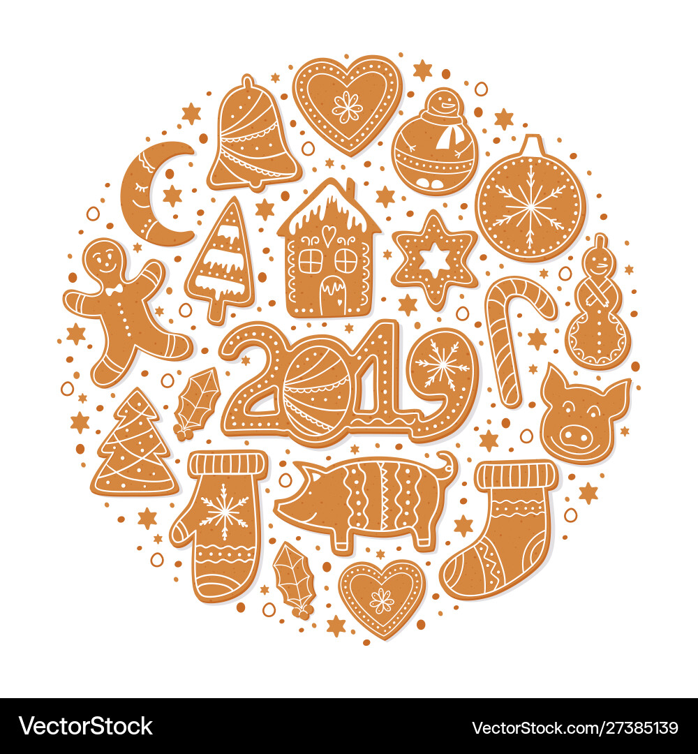Set christmas gingerbread cookies Royalty Free Vector Image
