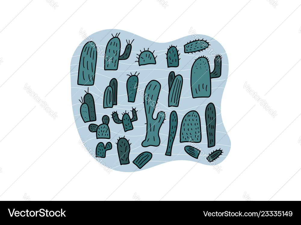 Cactus set in doodle style Royalty Free Vector Image