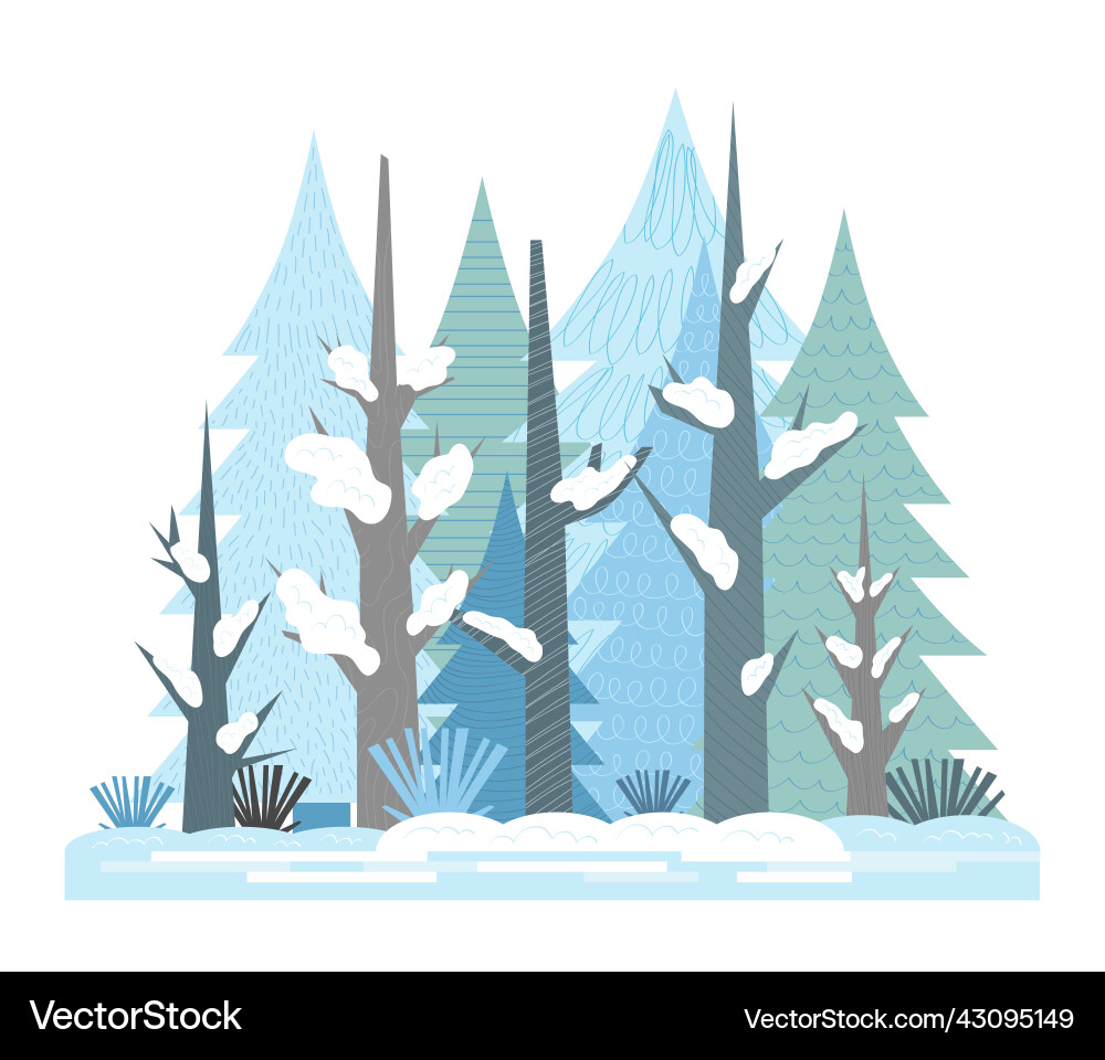 Cartoon for children flat winter mixed coniferous Vector Image