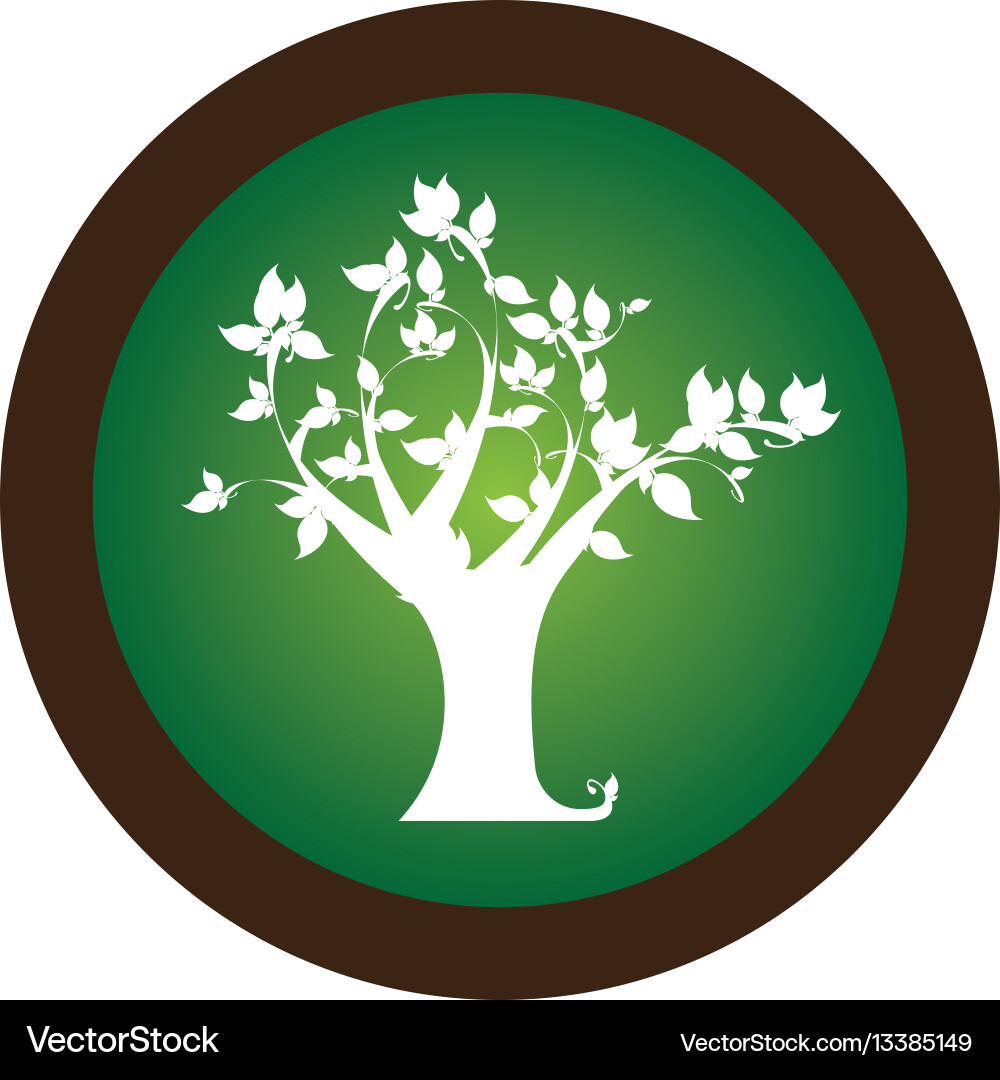 Decorative circular stamp with leafy tree plant Vector Image
