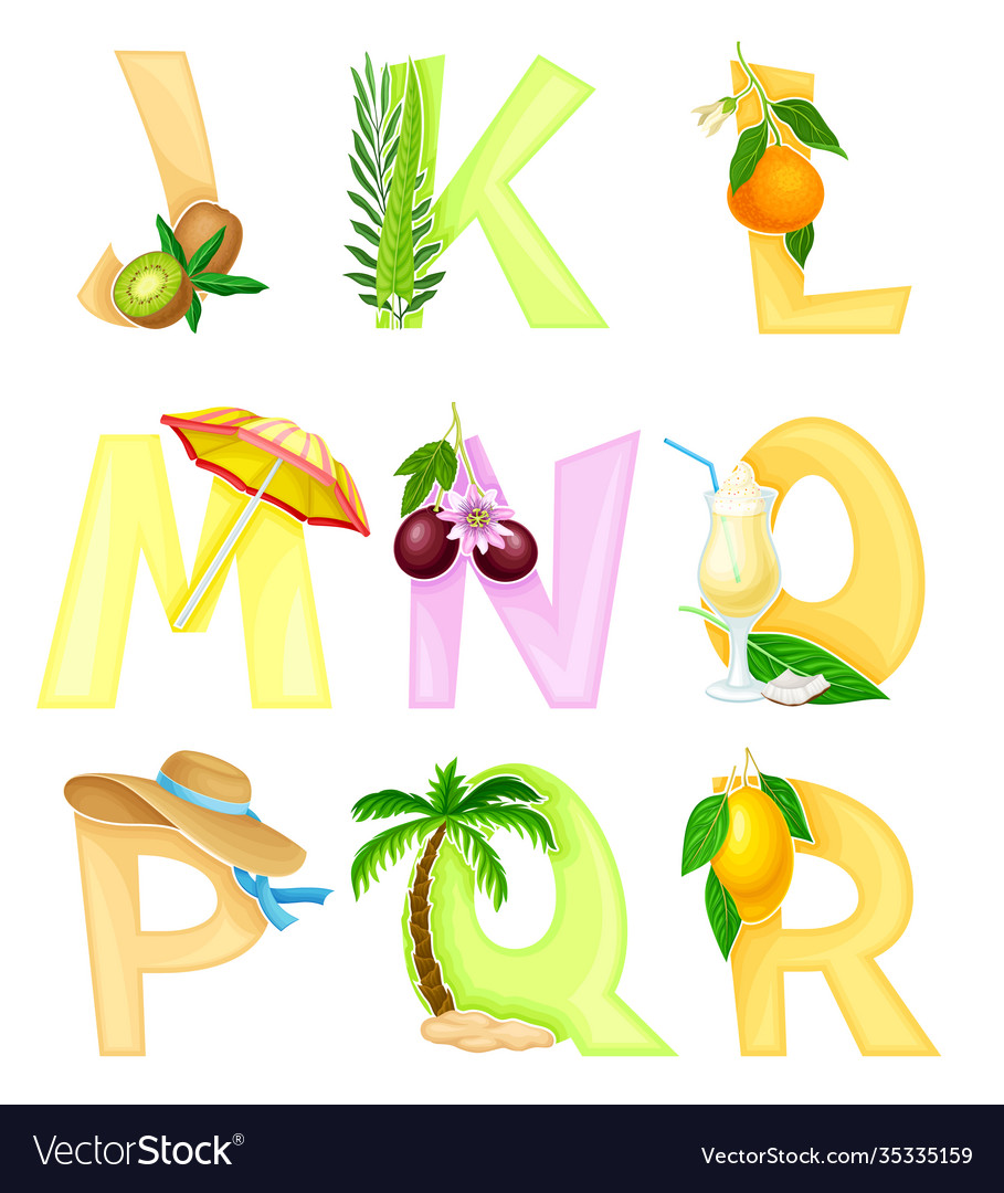 Bright summer alphabet with sunny season Vector Image